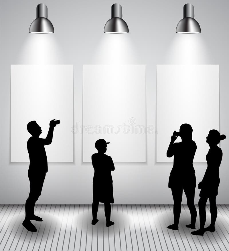 Silhouette of People in Background with Lighting Lamp and Frame Stock ...