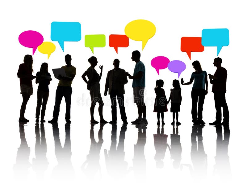 Silhouette People Communication with Speech Bubbles Stock Photo - Image ...