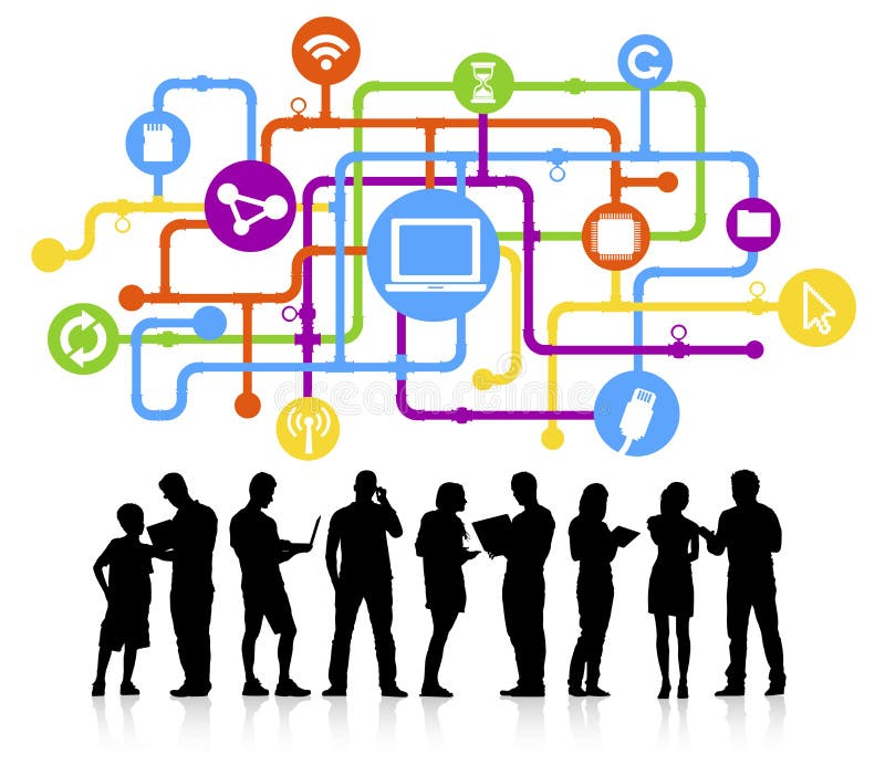 Silhouette People with Connection Concept Stock Illustration ...