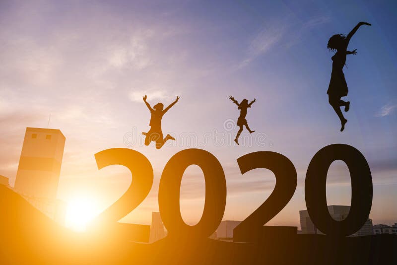 Silhouette People Jump on Year 2020. Starting of New Year Concept Stock ...
