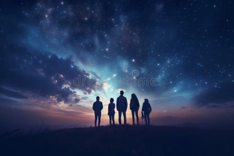 Silhouette of People Looking at the Stars Stock Photo - Image of ...