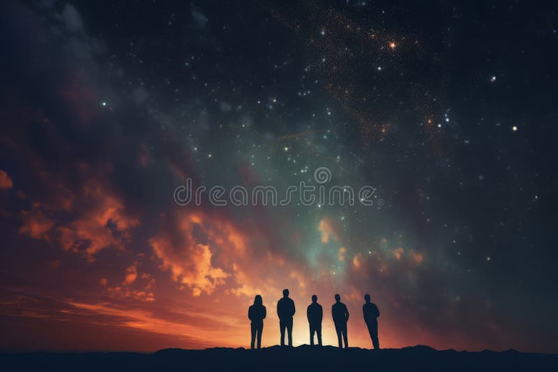 Silhouette of People Looking at the Stars Stock Photo - Image of ...