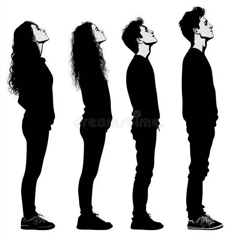 Silhouette People Looking Up , Black and White Illustration Isolated on ...
