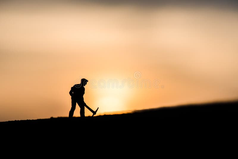 Silhouette People Mining on Sky Sunset Background. Stock Image - Image ...
