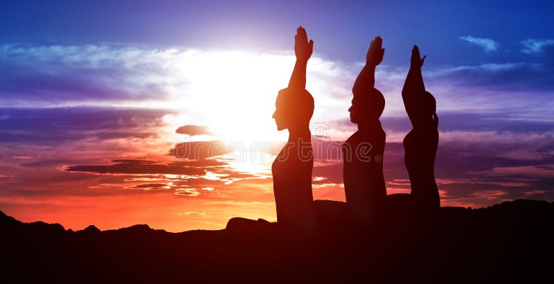 Sunset yoga concept stock photo. Image of millennials - 144162578
