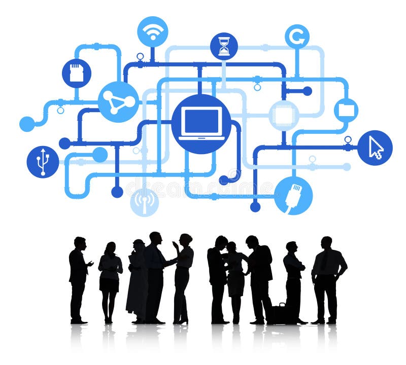 Silhouette People with Social Media Connection Stock Illustration ...