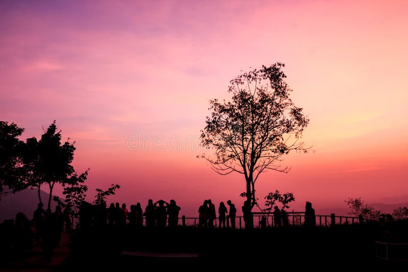 Silhouette People on Sunset View Point Stock Photo - Image of together ...