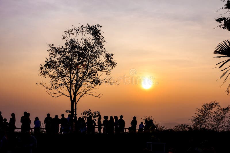 Silhouette People on Sunset View Point Stock Photo - Image of girl ...