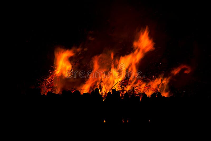 Silhouette of People Watching Fire Stock Photo - Image of bright ...