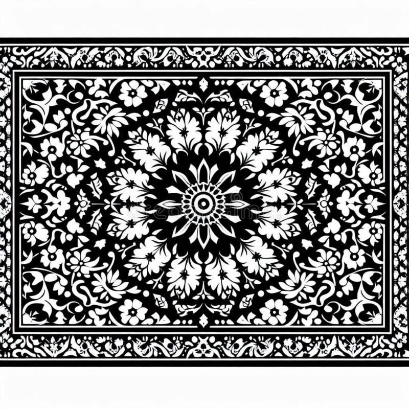 Silhouette of Persian Rug Pattern with Symmetrical Floral and Geometric ...