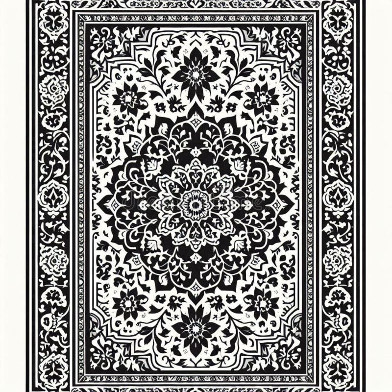 Silhouette of Persian Rug Pattern with Symmetrical Floral and Geometric ...