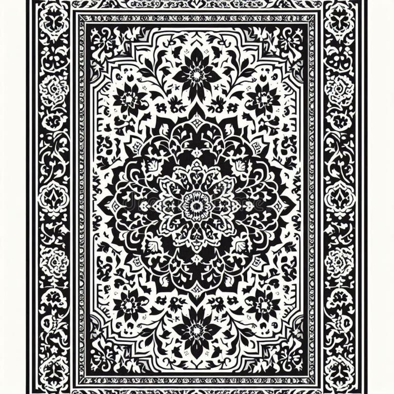 Silhouette of Persian Rug Pattern with Symmetrical Floral and Geometric ...