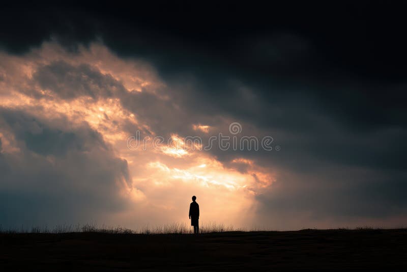 Silhouette of a Person Against a Dramatic Stock Illustration ...