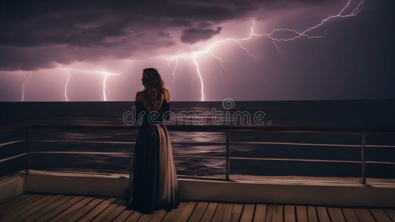 Silhouette Of A Person On The Beach She Was Standing On The Balcony