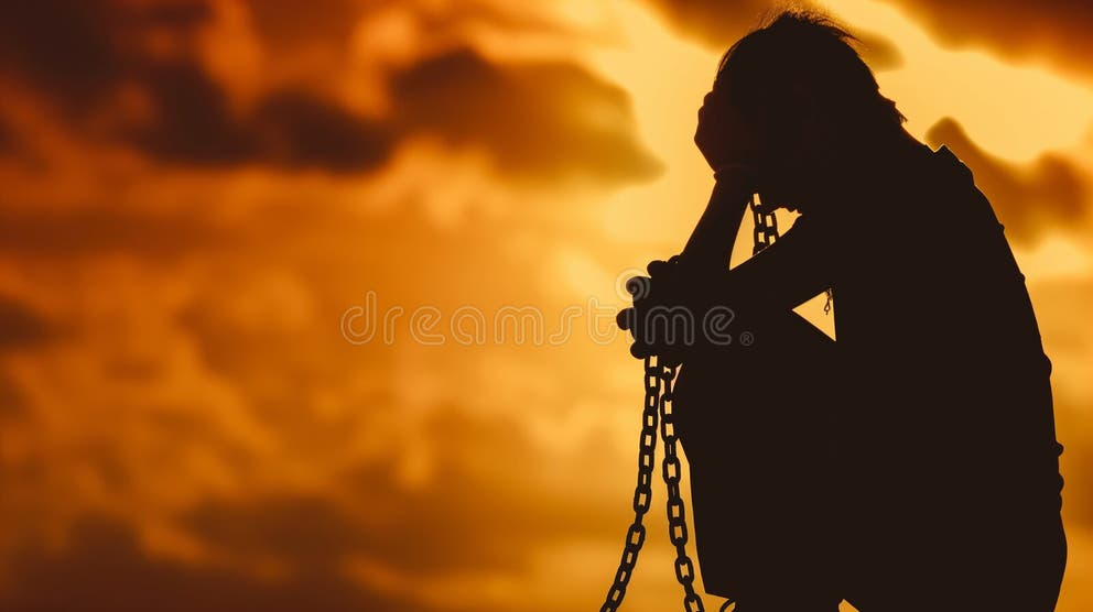 Silhouette of a Person with the Chain Stock Image - Image of freedom ...