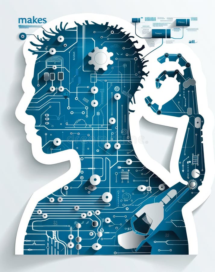 Silhouette of a Person with Circuit Board and Gear Representing ...