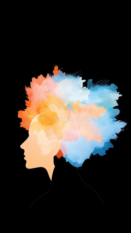 Silhouette of a Person with a Colorful Explosion from the Head ...