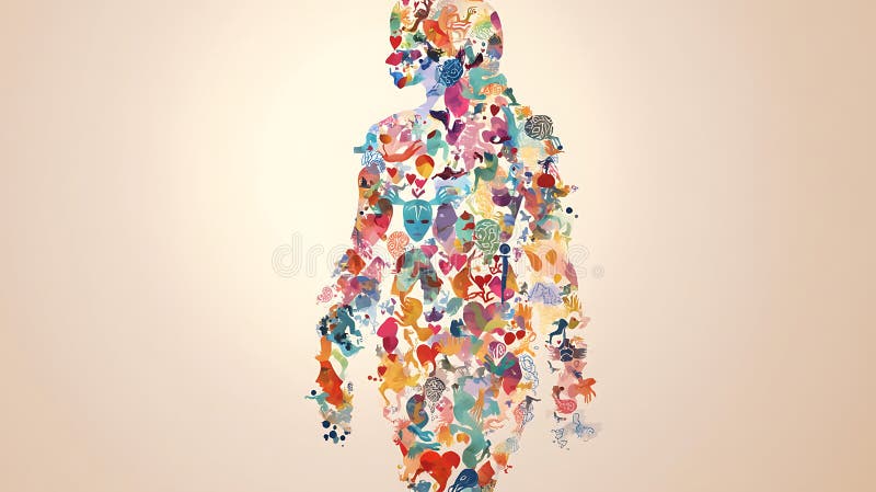Silhouette of a Person Composed of Vibrant, Multicolored Abstract ...
