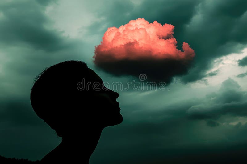 Silhouette of Person Contemplating Underneath Glowing Cloudy Sky Stock ...