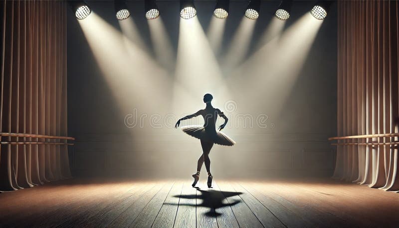 Silhouette of Person Dancing Ballet on Stage with Spotlight Capturing ...