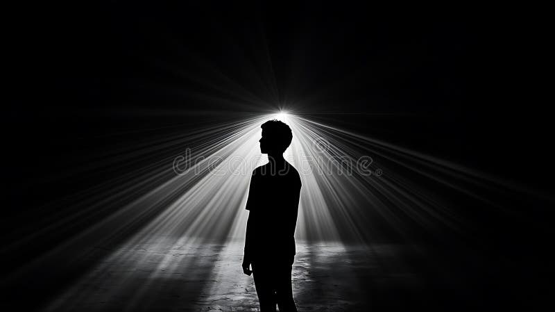 Silhouette of a Person in Darkness with Radiant Light Rays Behind a ...