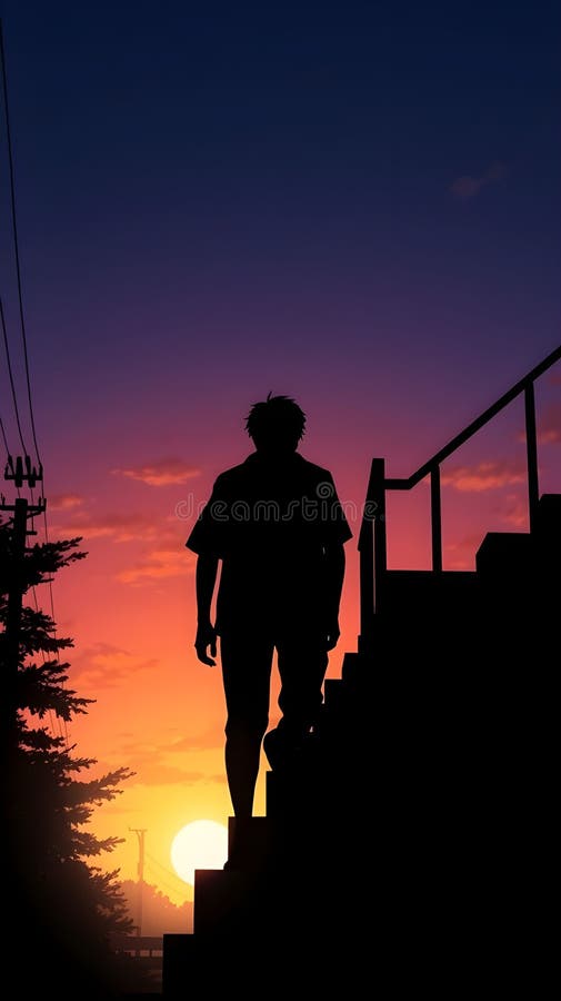 Silhouette of a Person Descending Stairs Stock Illustration ...
