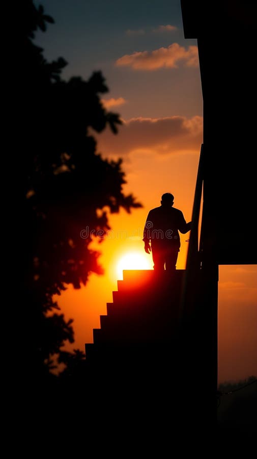 Silhouette of a Person Descending Stairs Stock Illustration ...
