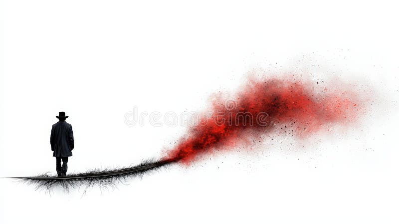 Silhouette of a Person with a Dramatic Red Mist on a White Background ...