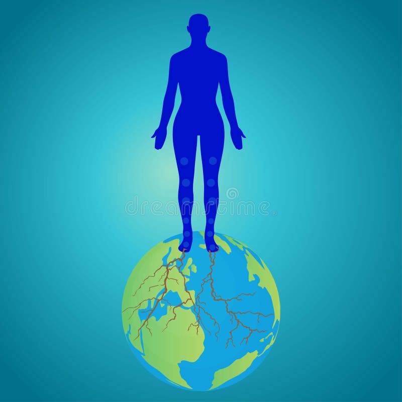 Silhouette of a Person on the Earth Globe, Spiritual Grounding Concept ...