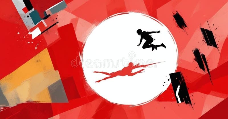 A Silhouette of a Person Falling Against a Bright Red and White ...