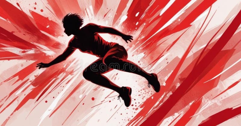 A Silhouette of a Person Falling Against a Bright Red and White ...
