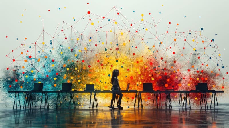Silhouette of a Person in Front of Colorful Abstract Data Visualization ...