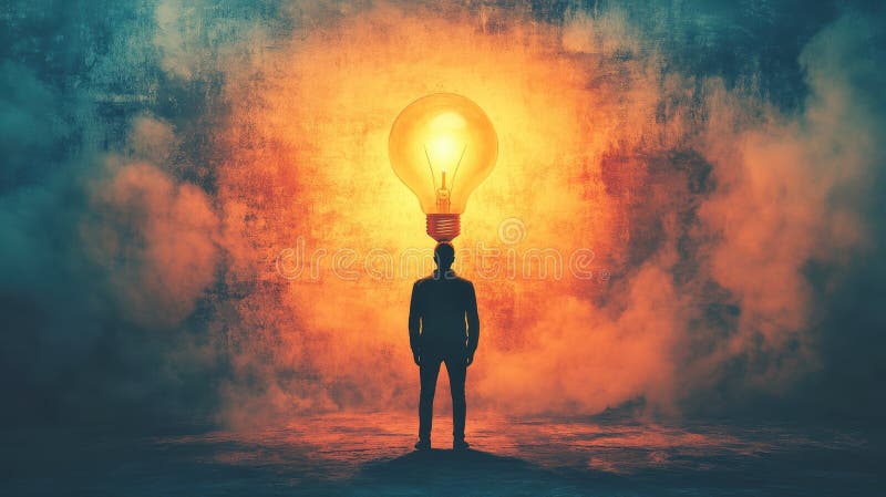 Silhouette of a Person with a Glowing Light Bulb Above Head Stock ...