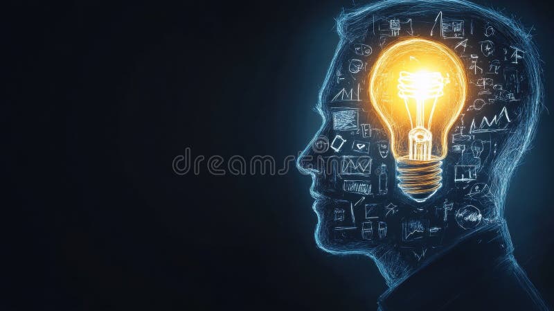 Silhouette of a Person with a Glowing Light Bulb Inside the Head Stock ...