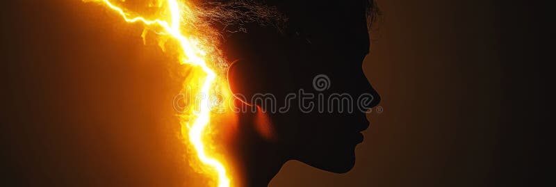 Silhouette of a Person with Glowing Lightning Effect in Profile View ...
