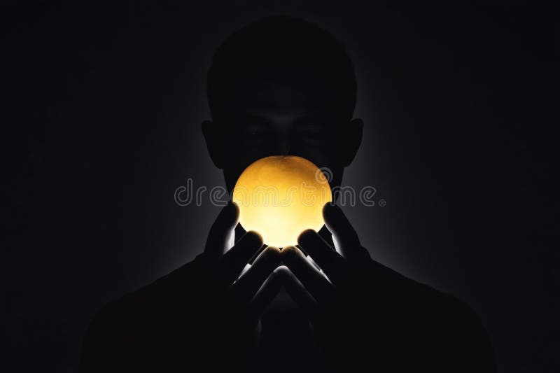 Silhouette of a Person Holding a Glowing Orb in Darkness Stock Image ...