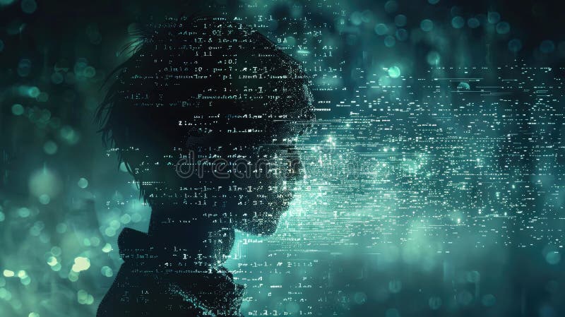 Silhouette of a Person Immersed in a Digital World with Futuristic ...