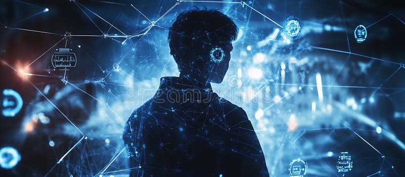 Digital Transformation: Person Silhouette Against Futuristic Network ...