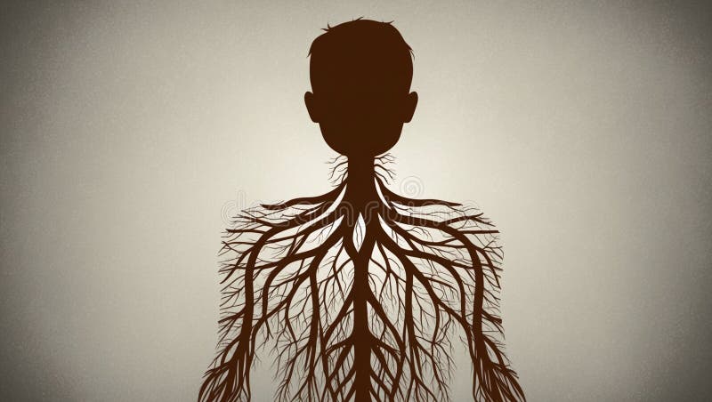 Silhouette of a Person with Intertwined Roots Representing Heritage and ...