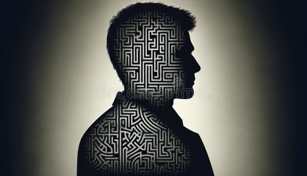 Silhouette of a Person with Labyrinth Mind Concept Stock Image - Image ...