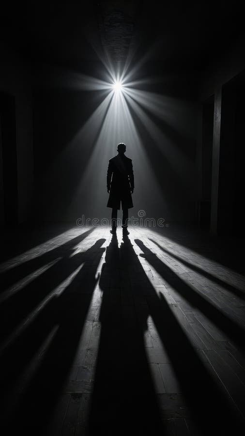 Silhouette of a Person in Long Coat with Dramatic Lighting Casting ...