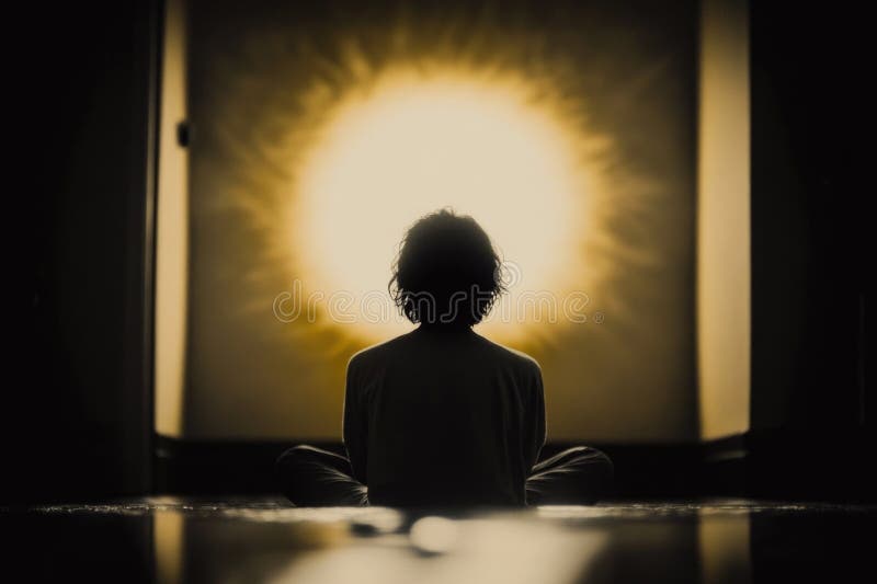 Silhouette of a Person Meditating in Front of a Bright Light Source ...
