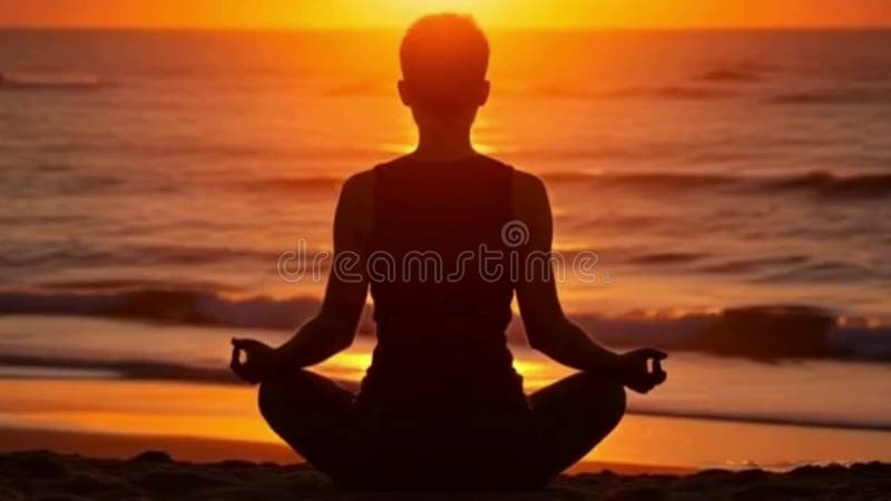 Silhouette of Person Meditating by Ocean at Sunset Stock Footage ...