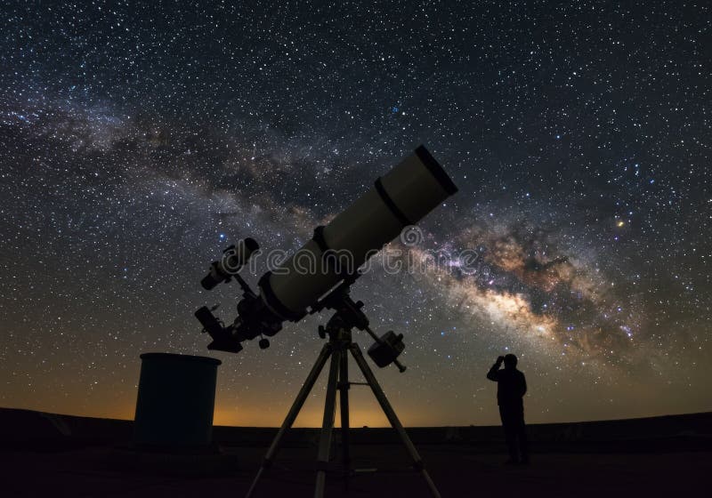 Silhouette of Person Observing Milky Way through Telescope at Night ...