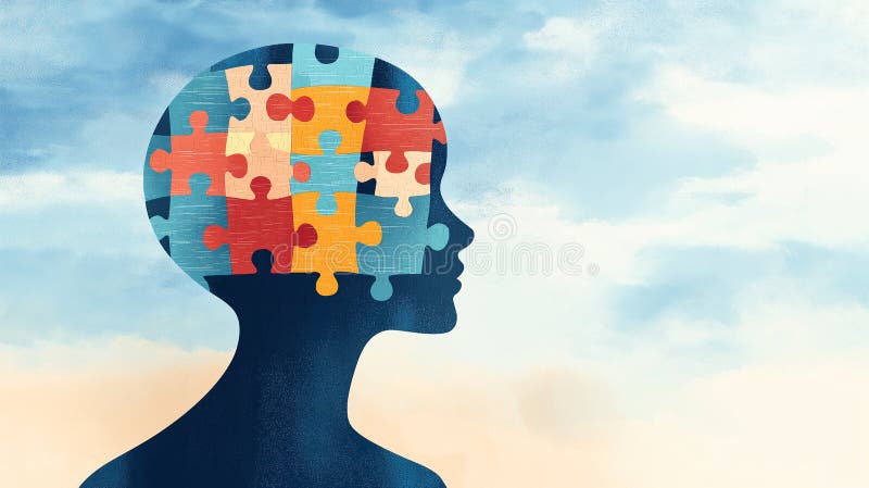 Silhouette of Person with Puzzle Piece Brain Symbolizing Mental Health ...