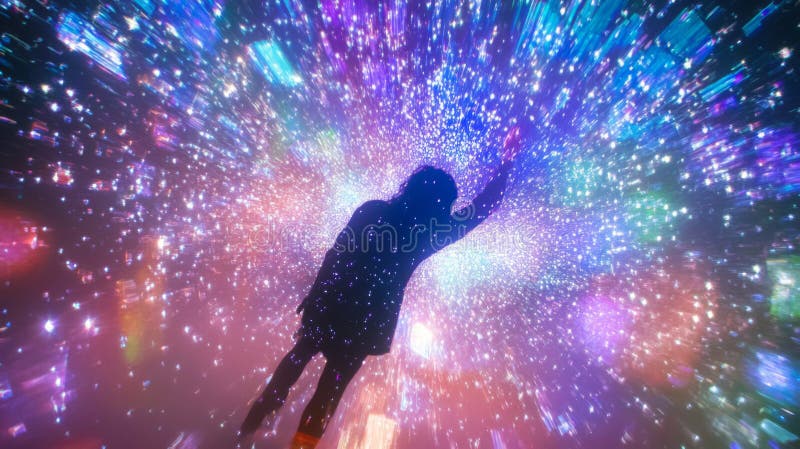 Silhouette of Person Reaching Up Amidst a Vibrant Light Explosion Stock ...