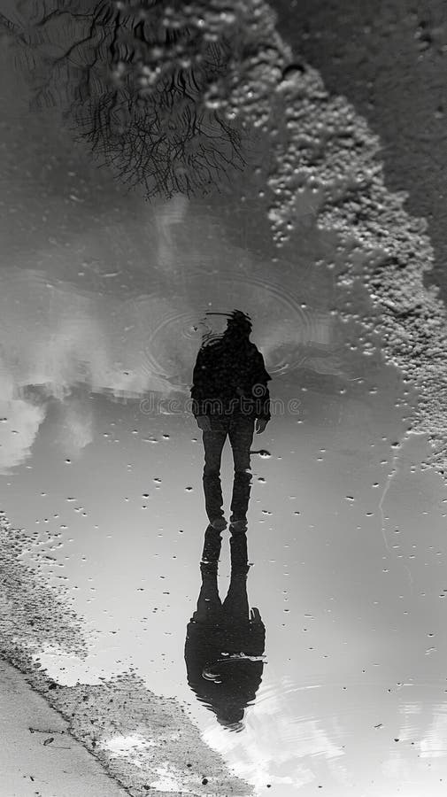 The Silhouette of a Person Reflected in a Puddle Adding a Human Element ...