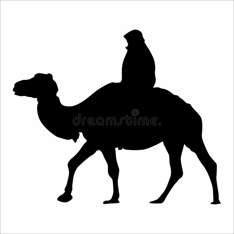 Silhouette of a Person Riding a Camel, on a White Background Stock ...