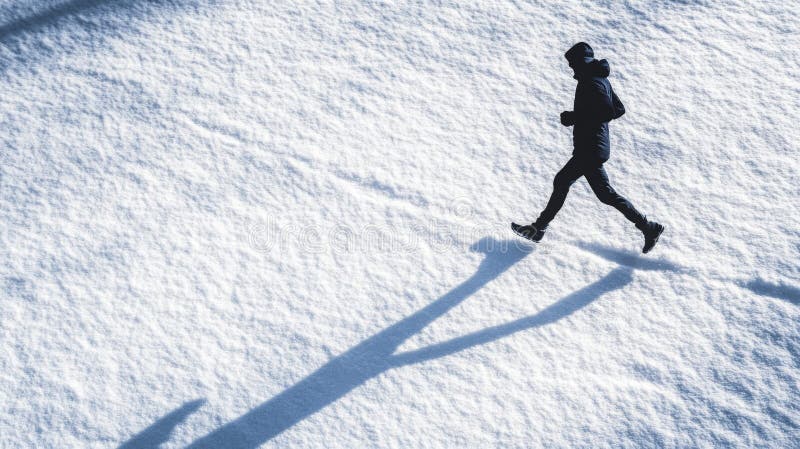 Silhouette of a Person Running on Fresh Snow Stock Illustration ...