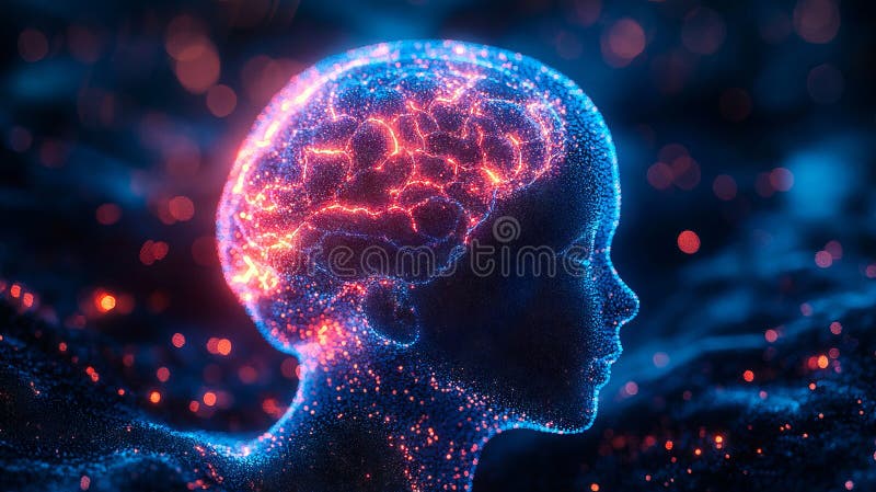 A Silhouette of a Person S Head with a Glowing Brain Stock Image ...